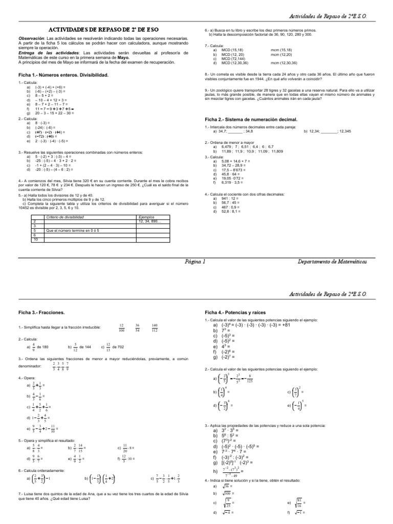 Cuadernillo Recuperación 2º ESO - 2022 | PDF | Función (Matemáticas) | Matemática Elemental