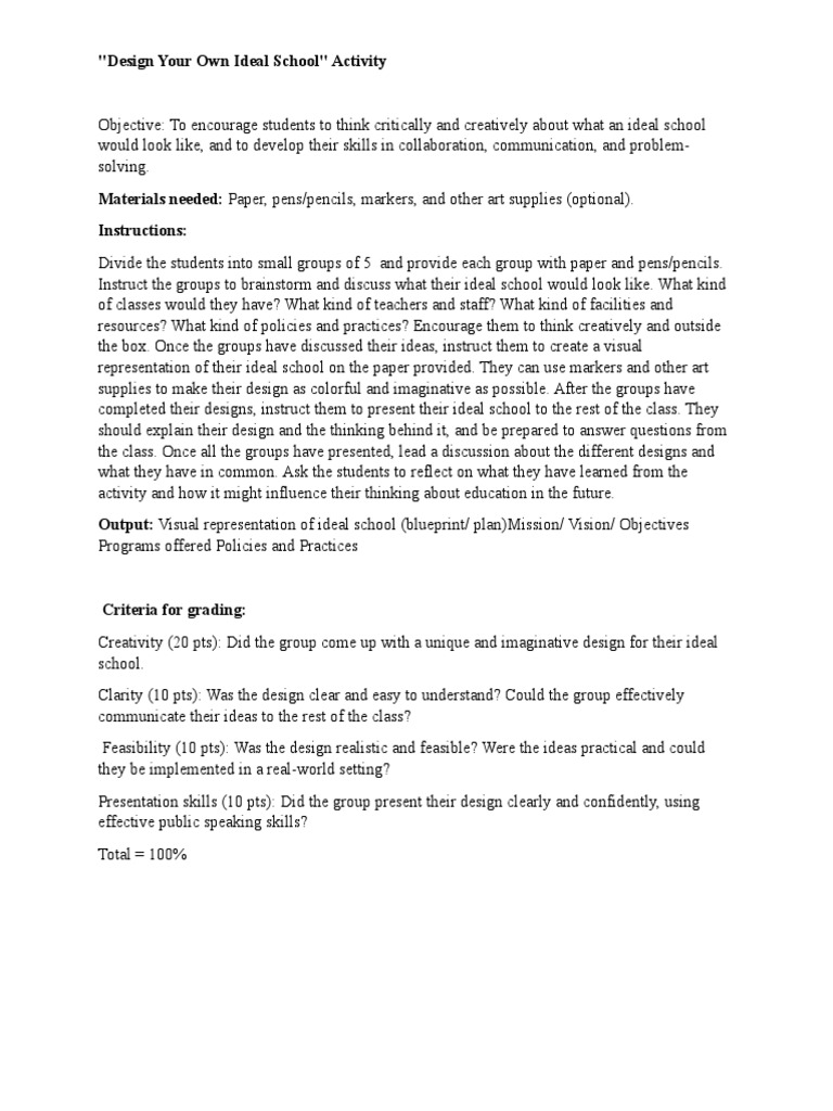 Design Your Own Ideal School | PDF