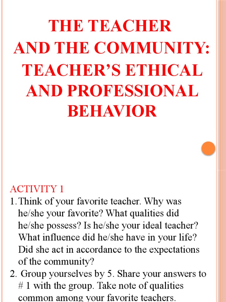 THE TEACHER AND THE COMMUNITY TEACHER'S ETHICAL AND PROFESSIONAL ...