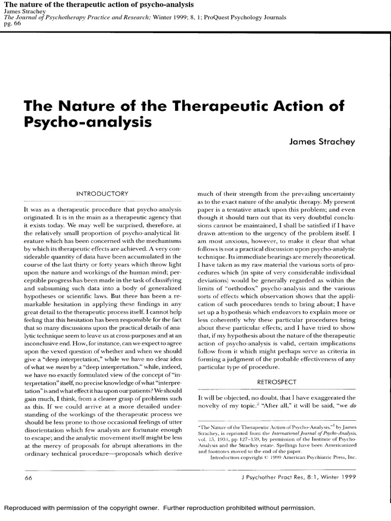 Strachey - The Nature of The Therapeutic Action | PDF