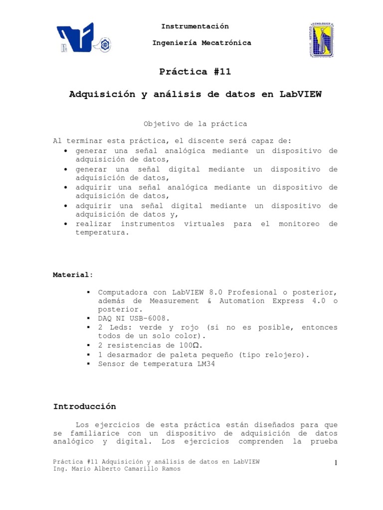 Práctica #11 Adquisición y Análisis de Datos en LabVIEW | PDF ...