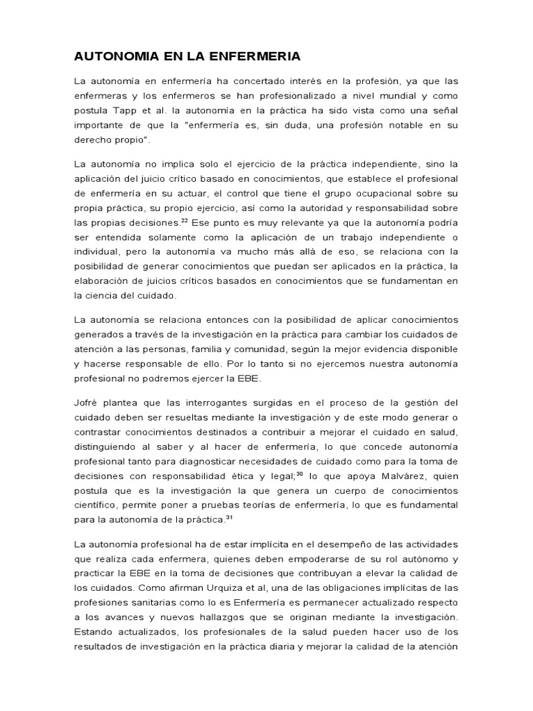 Autonomía Profesional en Enfermería | PDF
