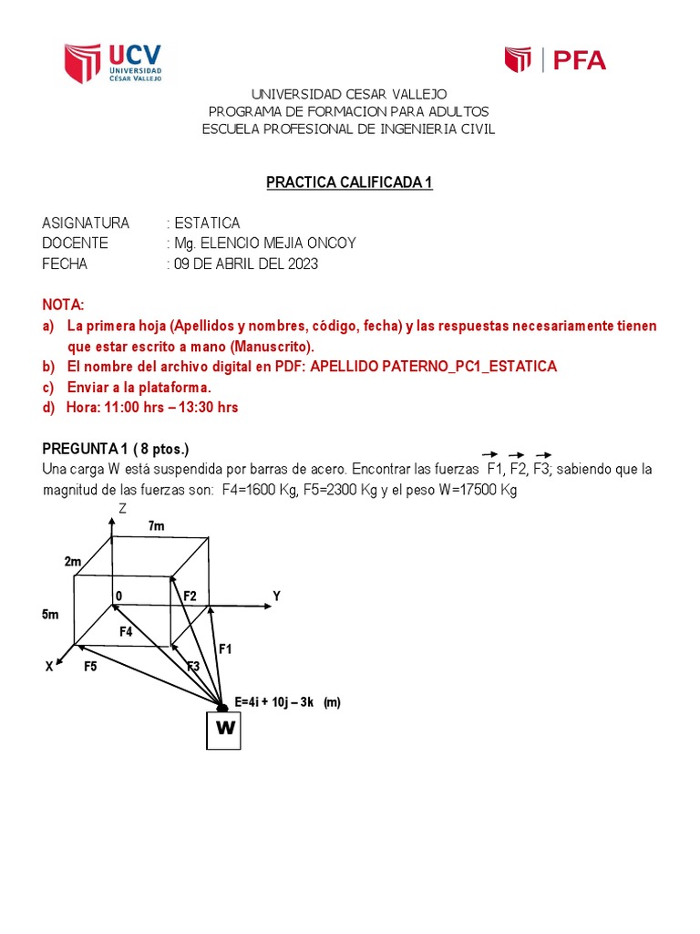 Practica Calificada 1 - Estatica | PDF