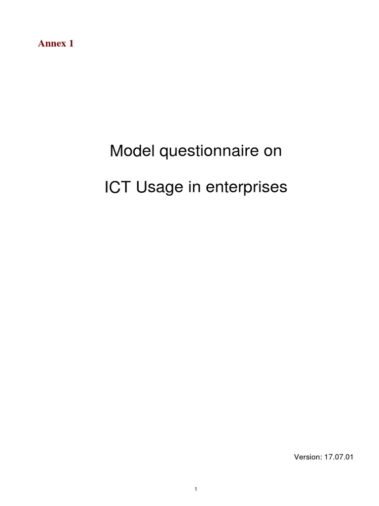 Model Questionnaire On ICT Usage in Enterprises: Annex 1 | PDF | E ...