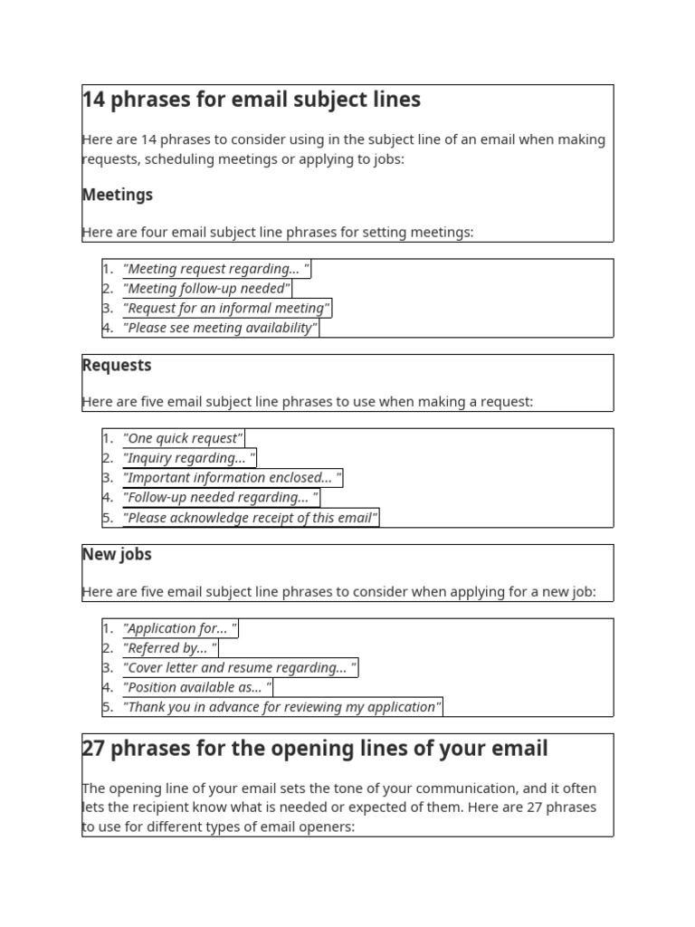 Email Subject Lines for Various Purposes | PDF