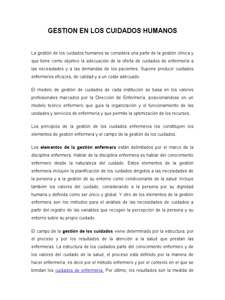 Gestion en Los Cuidados Humanos | PDF