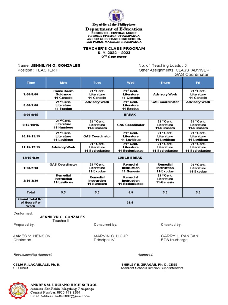 EDITED SHS-Teachers-INDIVIDUAL-CLASS-PROGRAM-2nd-Sem-SY-2022-2023 WITH ...