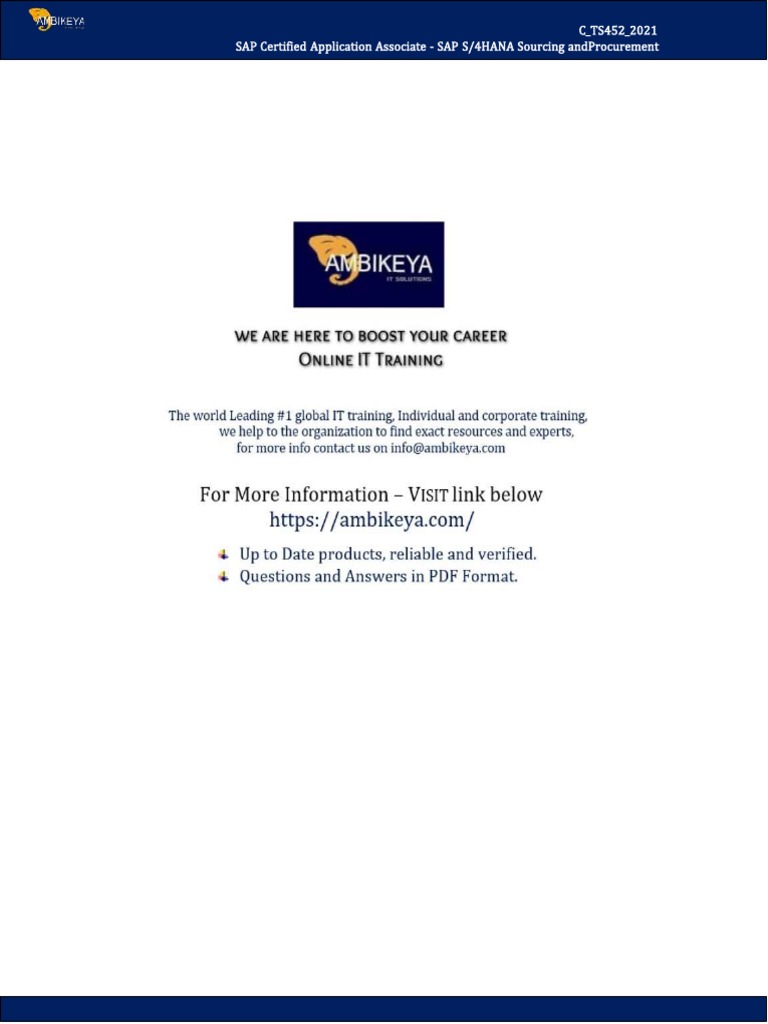 C - TS452 - 2021 SAP Certified Application Associate - SAP S/4HANA Sourcing and Procurement | PDF