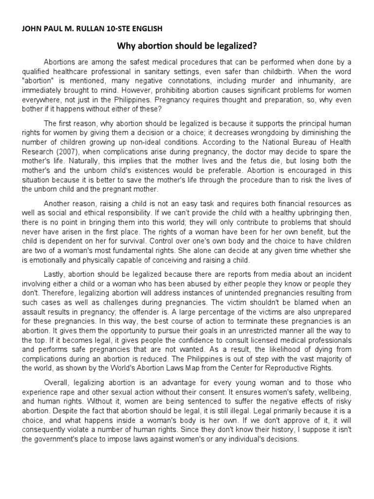 Why Abortion Should Be Legalized | PDF | Abortion | Pregnancy