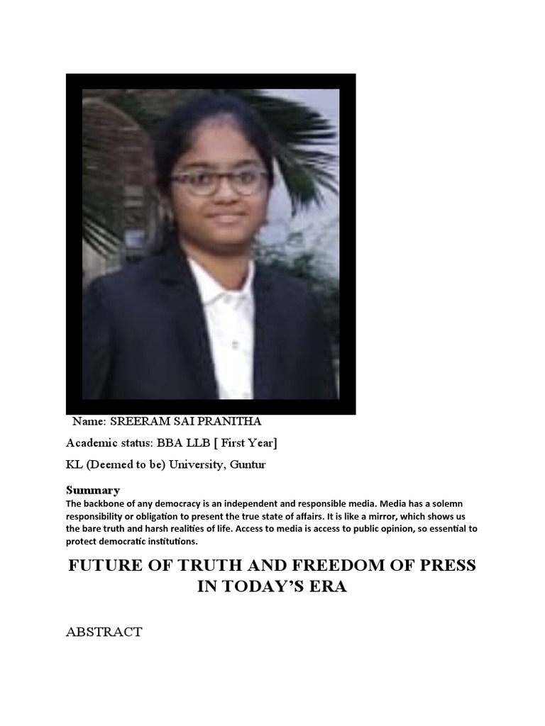 Future of Truth and Freedom of Press in Todays Era | PDF | Freedom Of ...