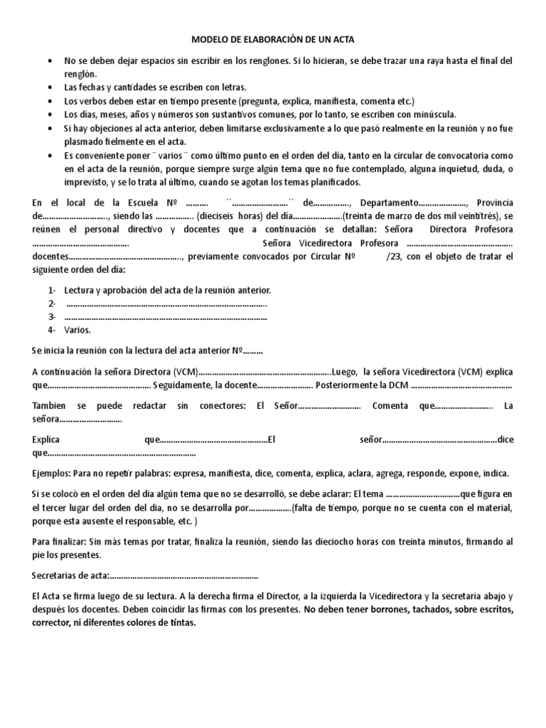 Modelo de Elaboraciòn de Un Acta | PDF