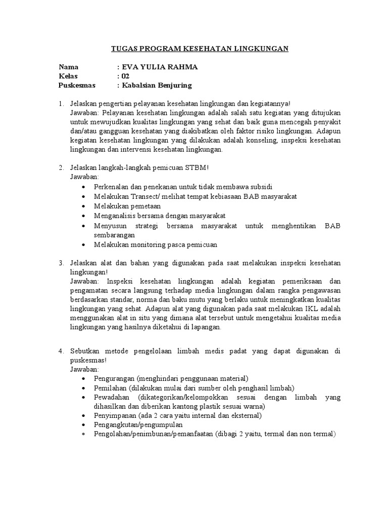 Tugas Program Kesling Eva Yulia Rahma | PDF