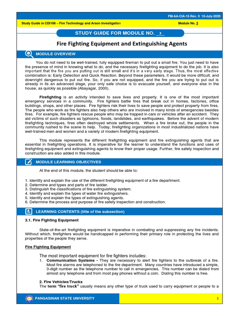 Fire Fighting Equipment and Extinguishing Agents: Study Guide For Module No. | Download Free PDF ...