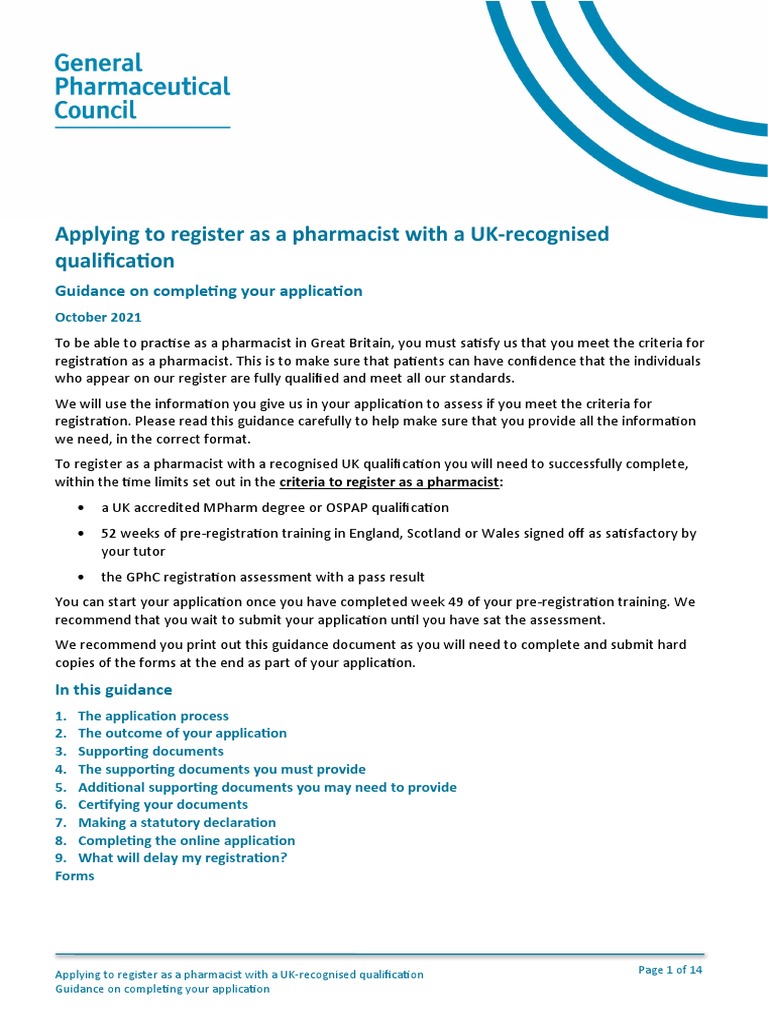 Applying To Register As A Pharmacist With A Uk-Recognised Qualification ...