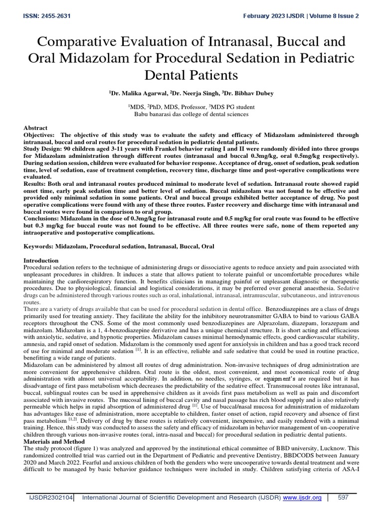 Comparative Evaluation of Intranasal, Buccal and Oral Midazolam For ...