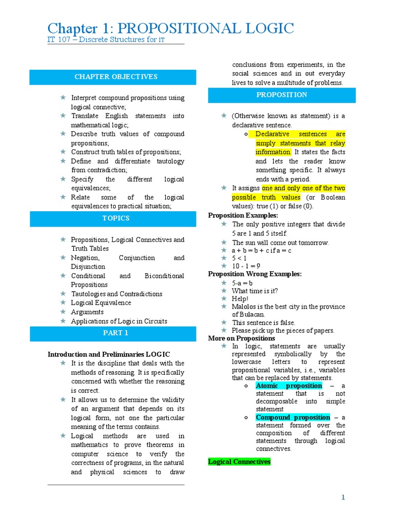 Chapter 1 Part 1 | PDF | Logic | Truth