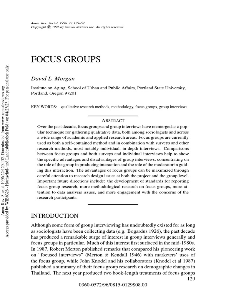 Focus Groups: David L. Morgan | PDF | Focus Group | Survey Methodology