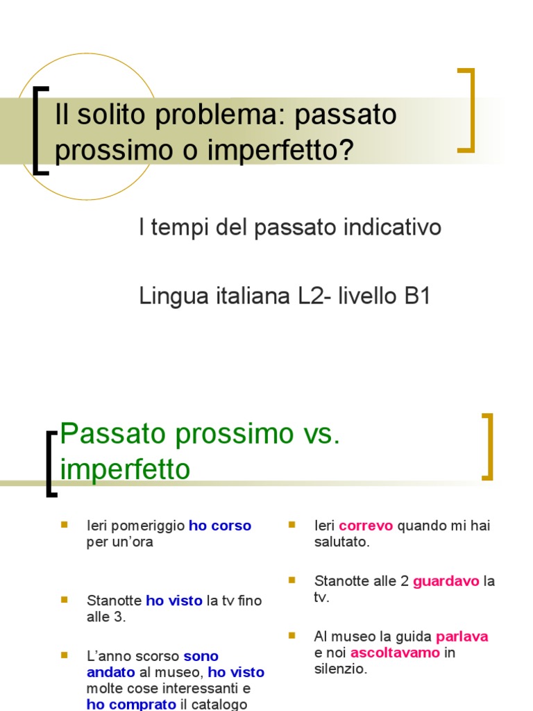 Passato Prossimo - e - Imperfetto | PDF