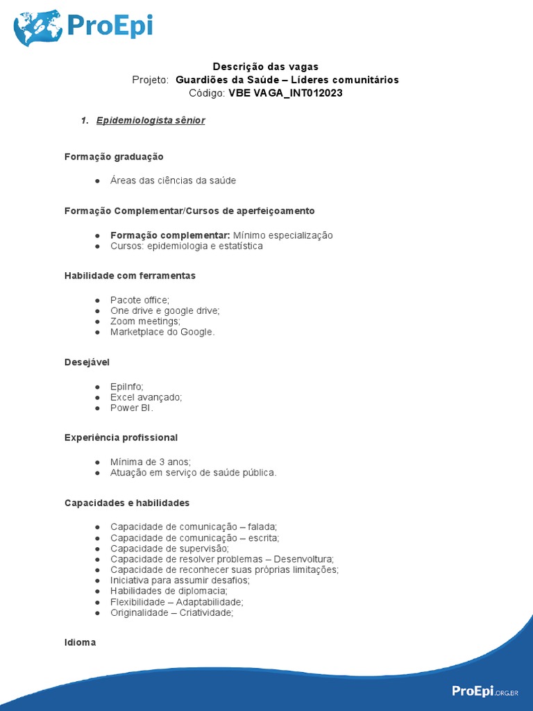 Descricao Vagas Carta De Chamamento Vbe 1 Pdf Comunicação