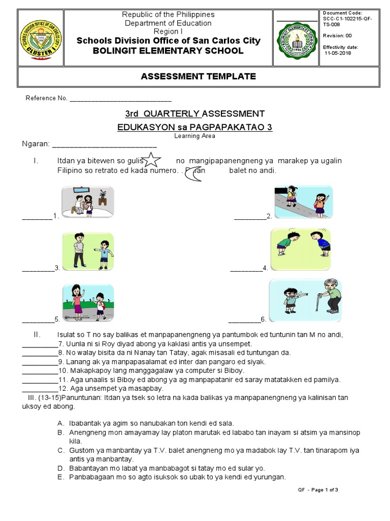 3RD-QUARTELY-ASSESSMENT-EsP 3-2023 | PDF