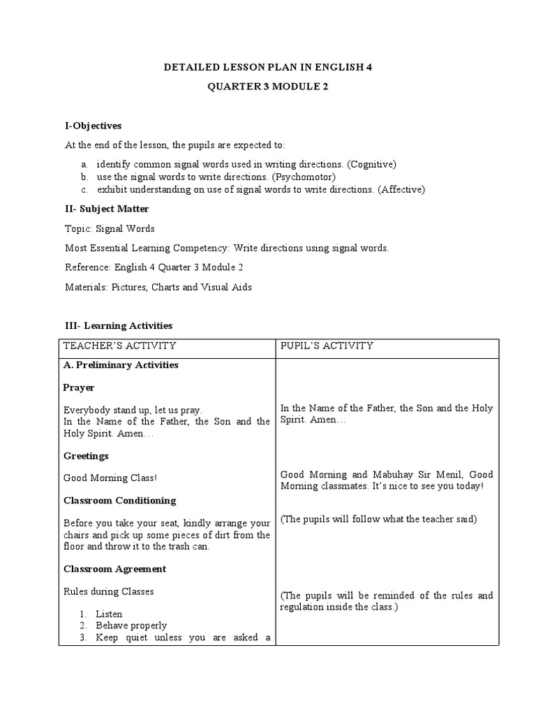 MELC-Based Lesson Plan for English 4 | PDF | Books | Teachers