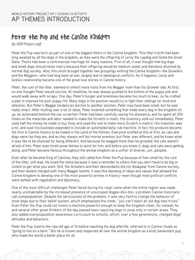 WHP-AP 1-0-6 Activity - AP Themes Intro EXCERPT Peter The Pup | PDF