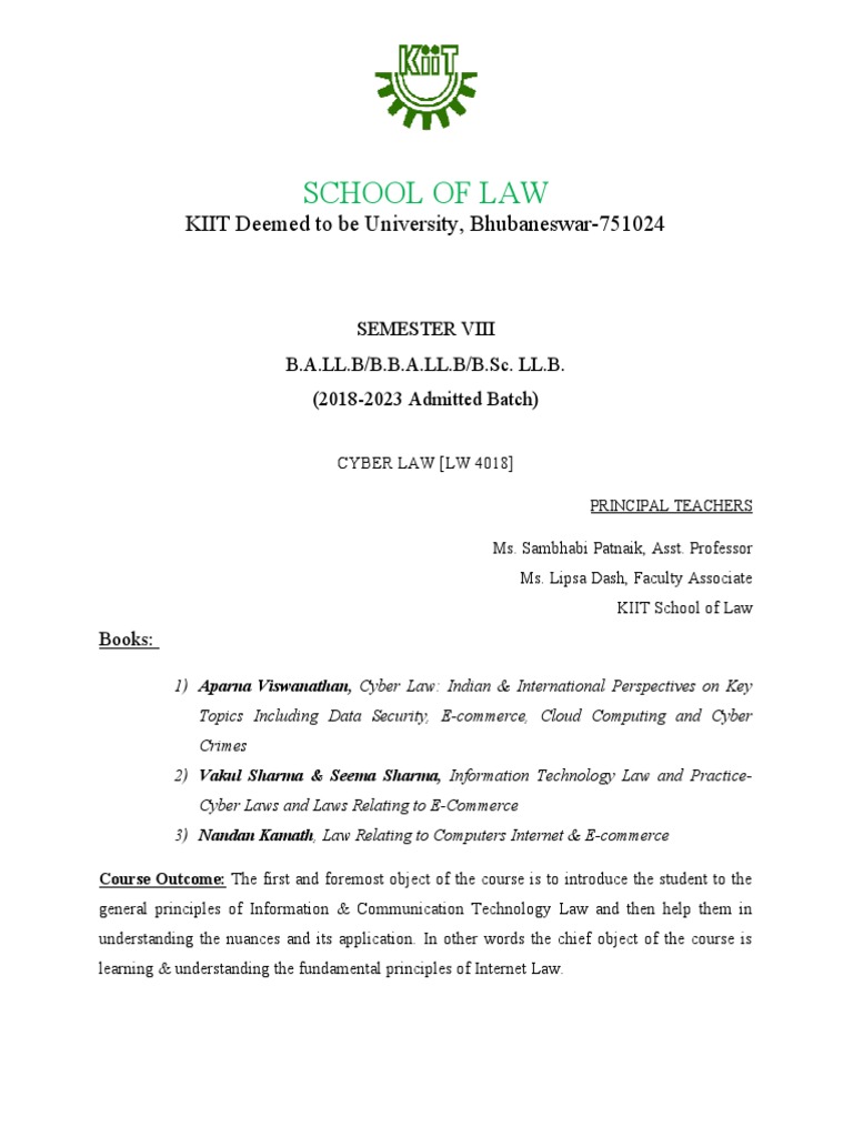 CYBER LAW - VIII Sem - Lesson Plan | PDF | Computers