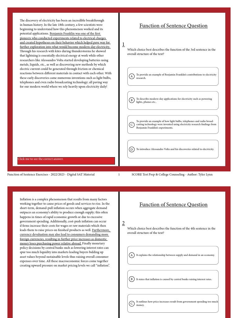 Sentence Function Questions (Set 1) | PDF
