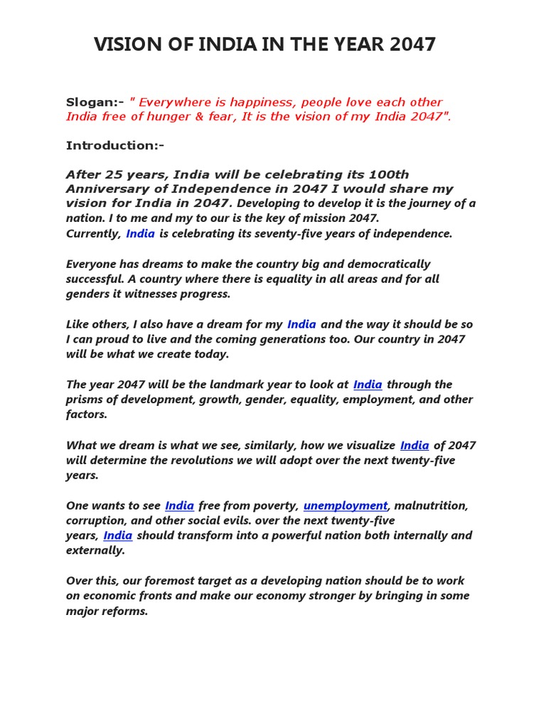 Vision of India in The Year 2047: Slogan:-Introduction | PDF ...