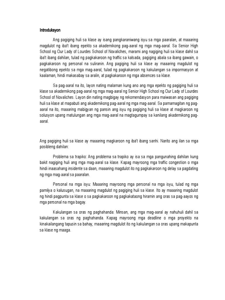 Introduksyon at Layunin NG Pagsasaliksik | PDF