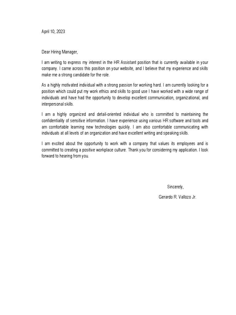 Application Letter (Work Immersion) | PDF