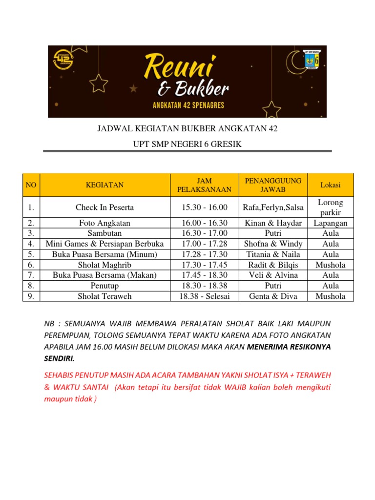 Jadwal Kegiatan Bukber Angkatan | PDF