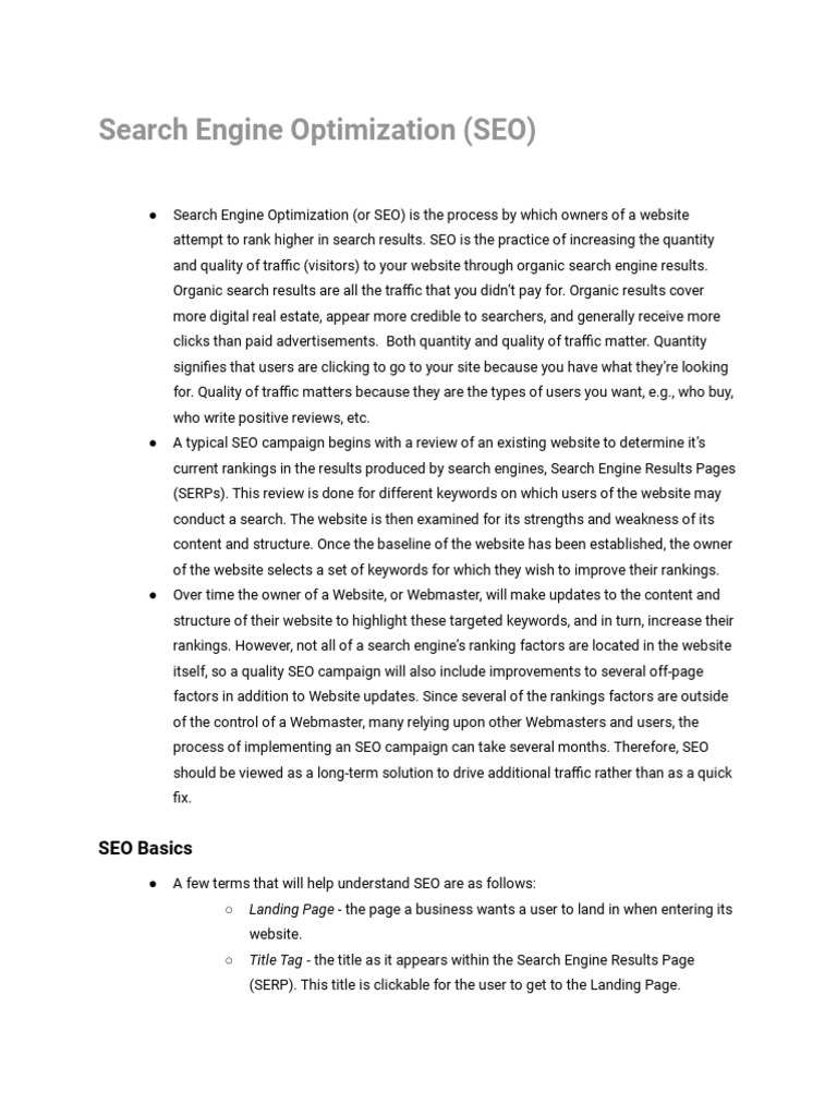 Search Engine Optimization (SEO) | PDF