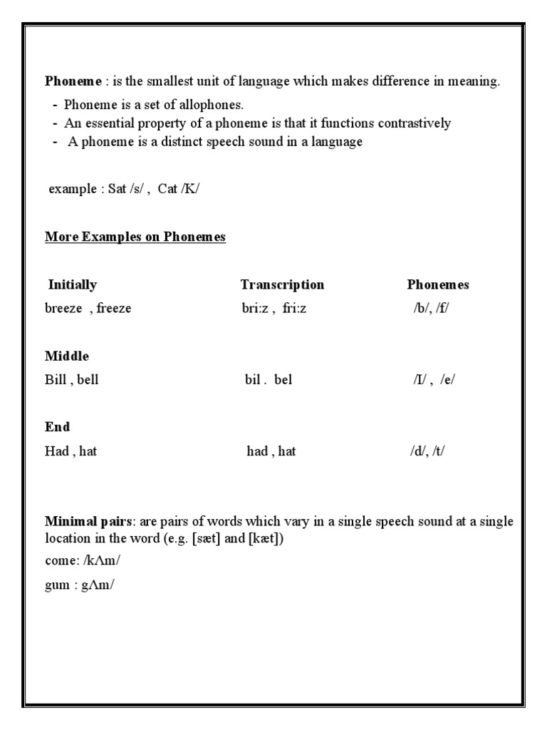 Phoneme: Is The Smallest Unit of Language Which Makes Difference in ...
