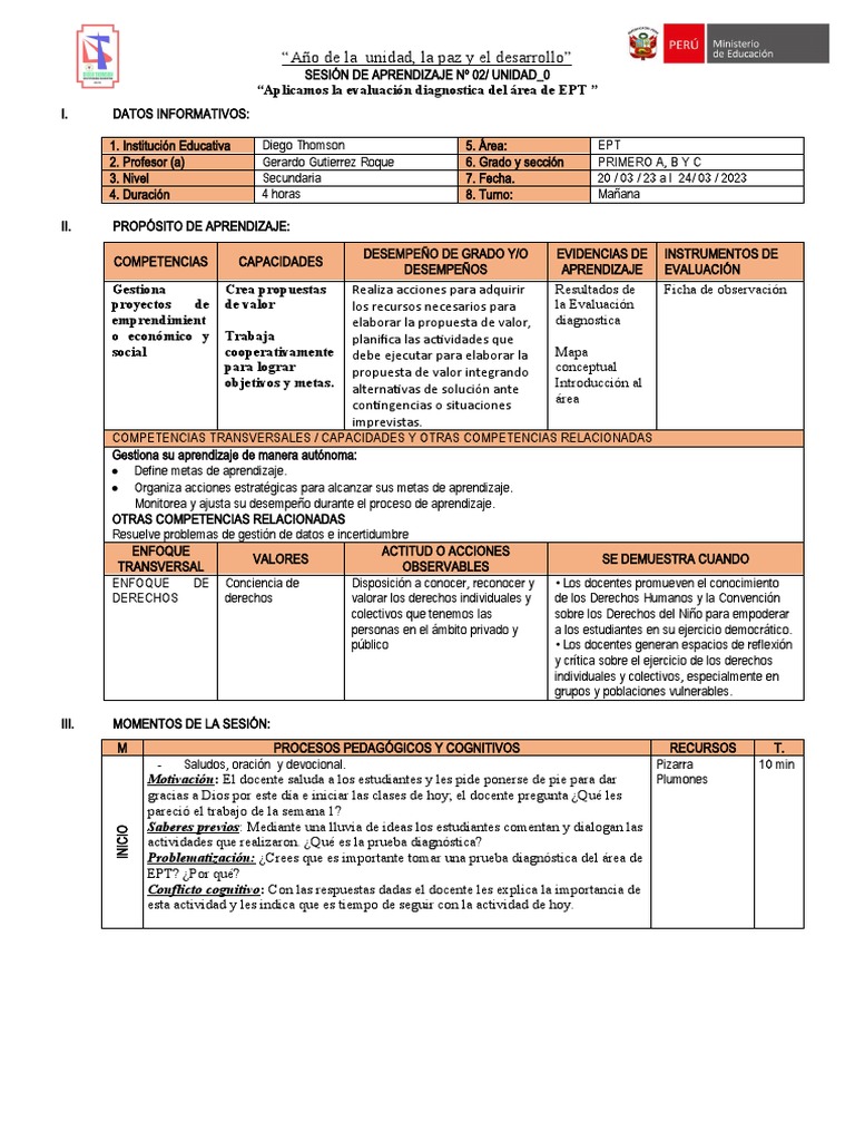 Sesion de Aprendizaje 1 Ept | PDF | Evaluación | Aprendizaje