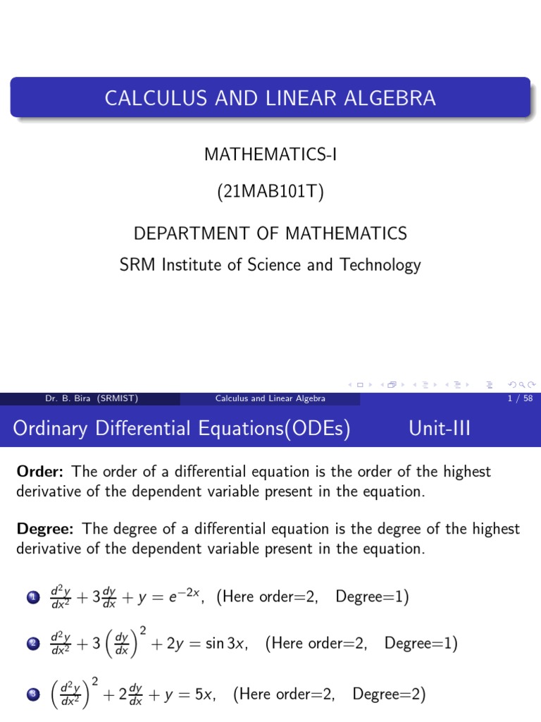Calculus and Linear Algebra: Mathematics-I (21MAB101T) Department of ...