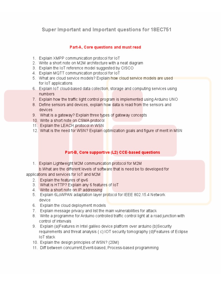 Super Important and Important Questions For IoT | PDF