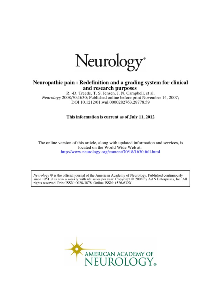 Neuropathic Pain: Redefinition and A Grading System For Clinical and ...