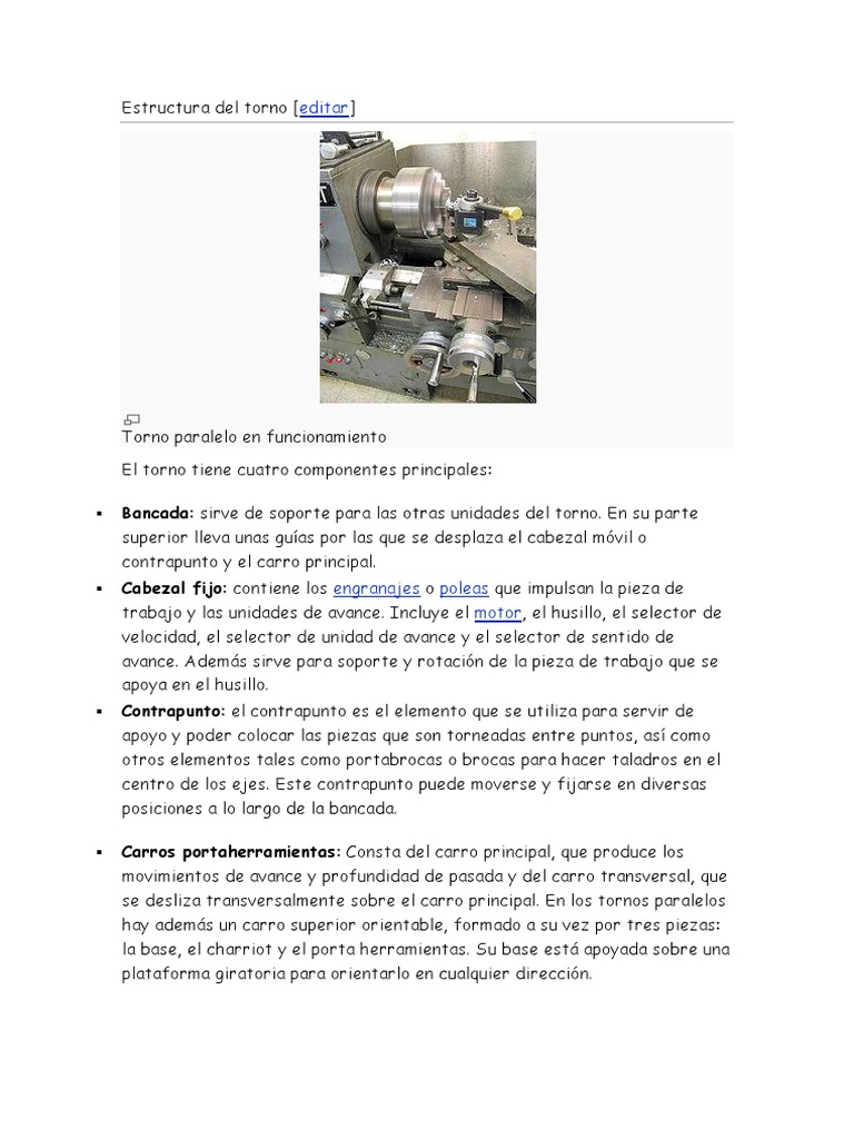 Estructura Del Torno | PDF | Perforar | Mecanizado