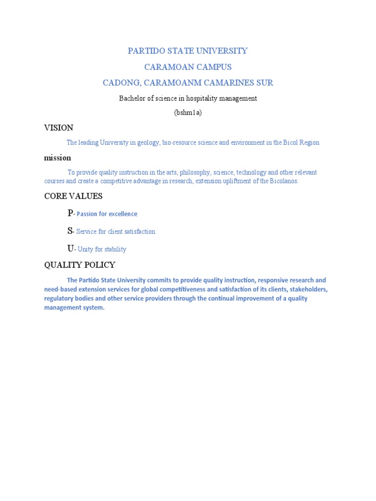 PSU Mission Vision | PDF