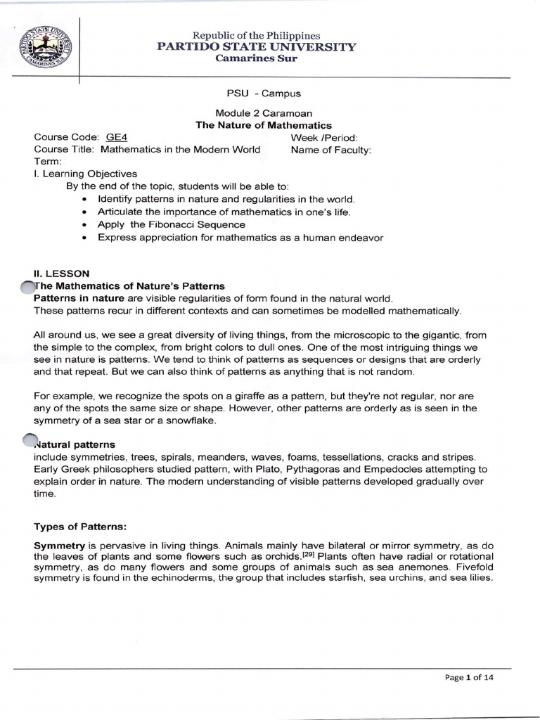 GE4 Nature of Mathematics | PDF