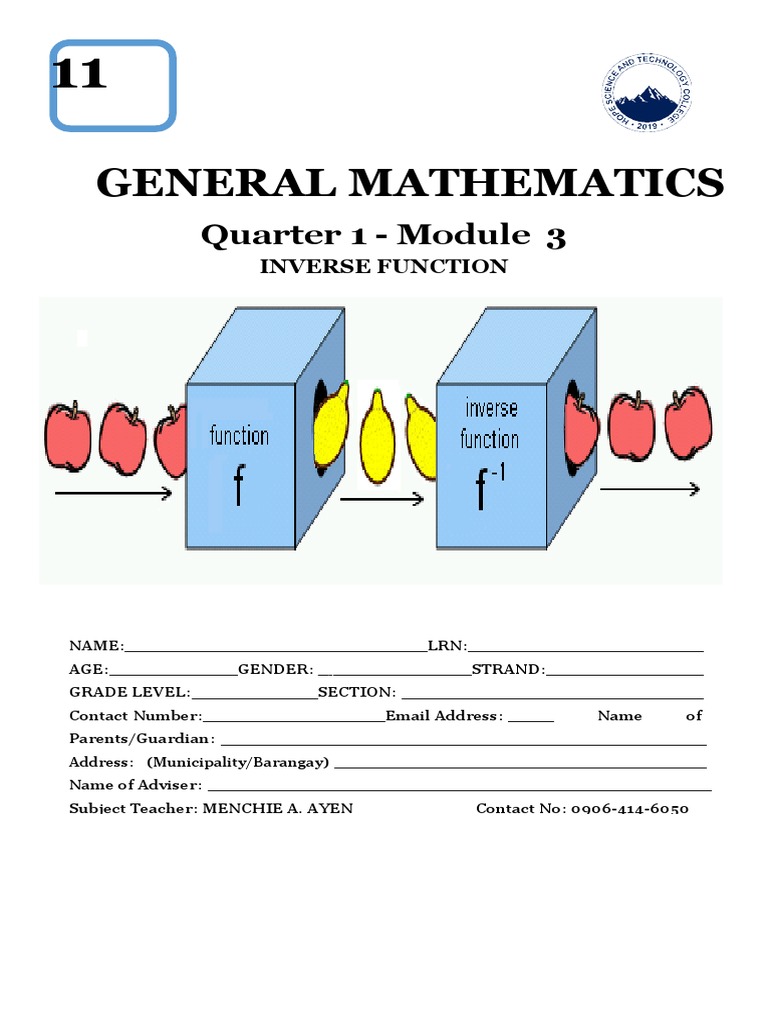 GEN MATH Module 3 Inverse Function | PDF | Function (Mathematics ...