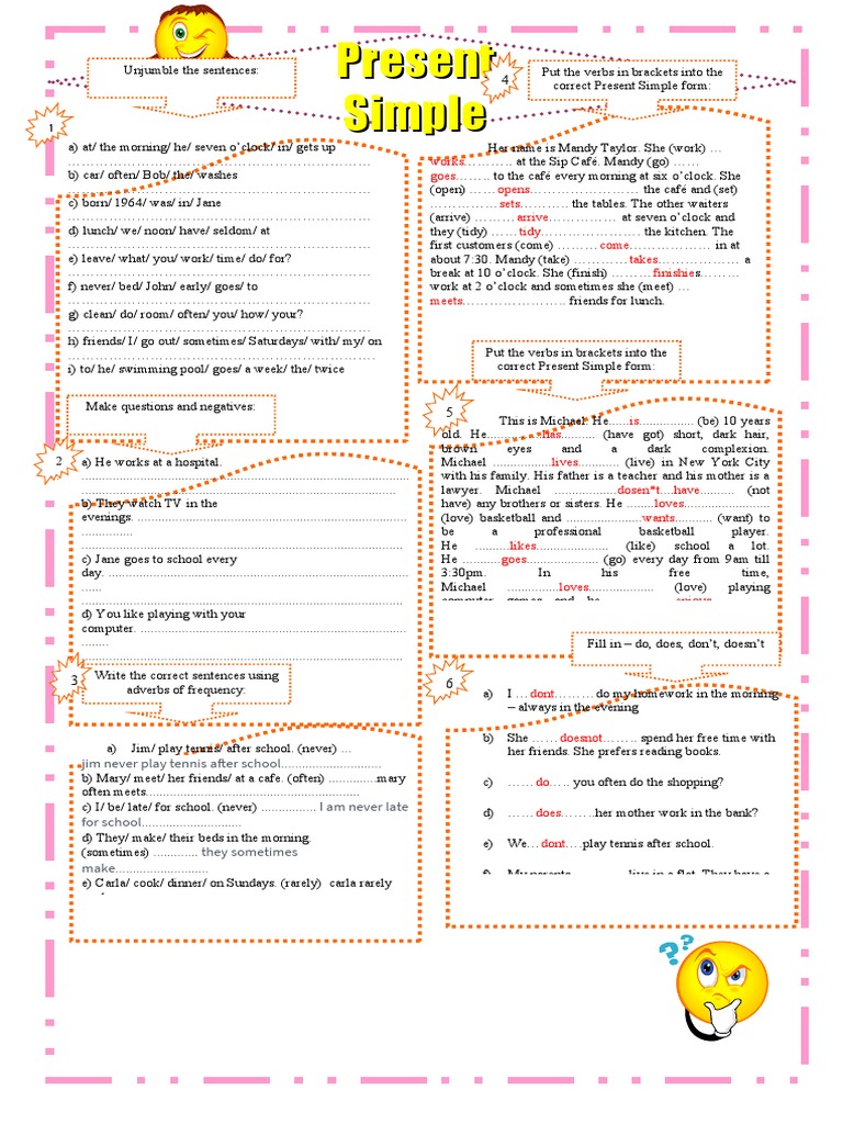 Present Simple Exercises and Examples | PDF | Languages | Foreign ...