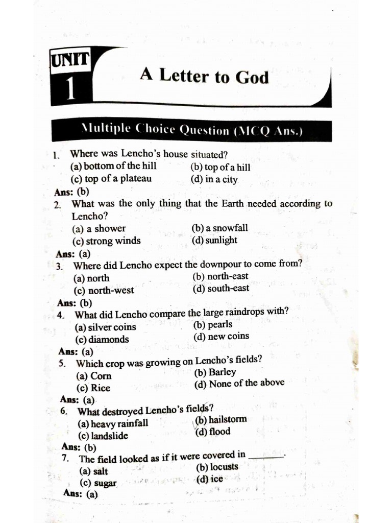 A Letter To God MCQ | PDF