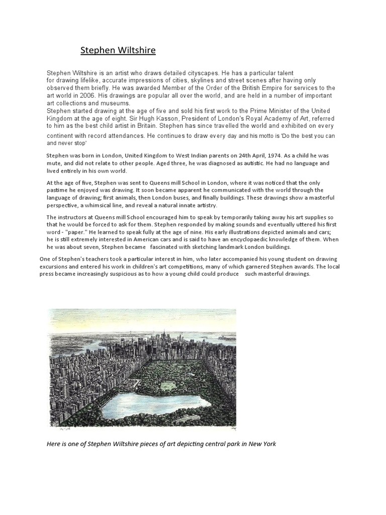 Stephen Wiltshire: Autistic Artistry Unveiled | PDF