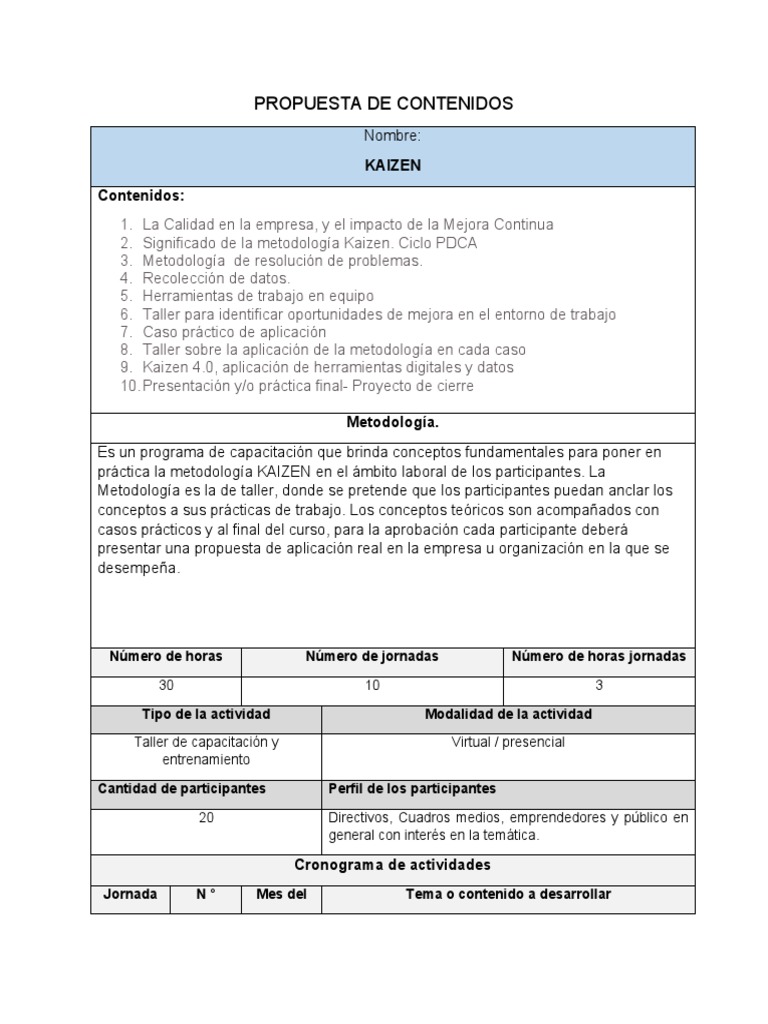 Taller de Metodología Kaizen en Empresas | PDF | Crecimiento personal y ...