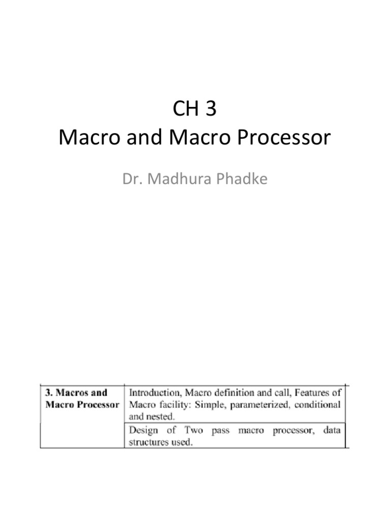 CH3 Macro and Macro Processor: Dr. Madhura Phadke | PDF