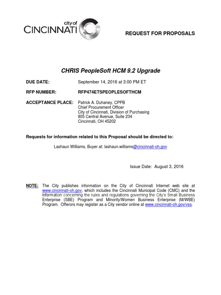 Chris Peoplesoft HCM 9.2 Upgrade: Request For Proposals | PDF | Indemnity | Cloud Computing