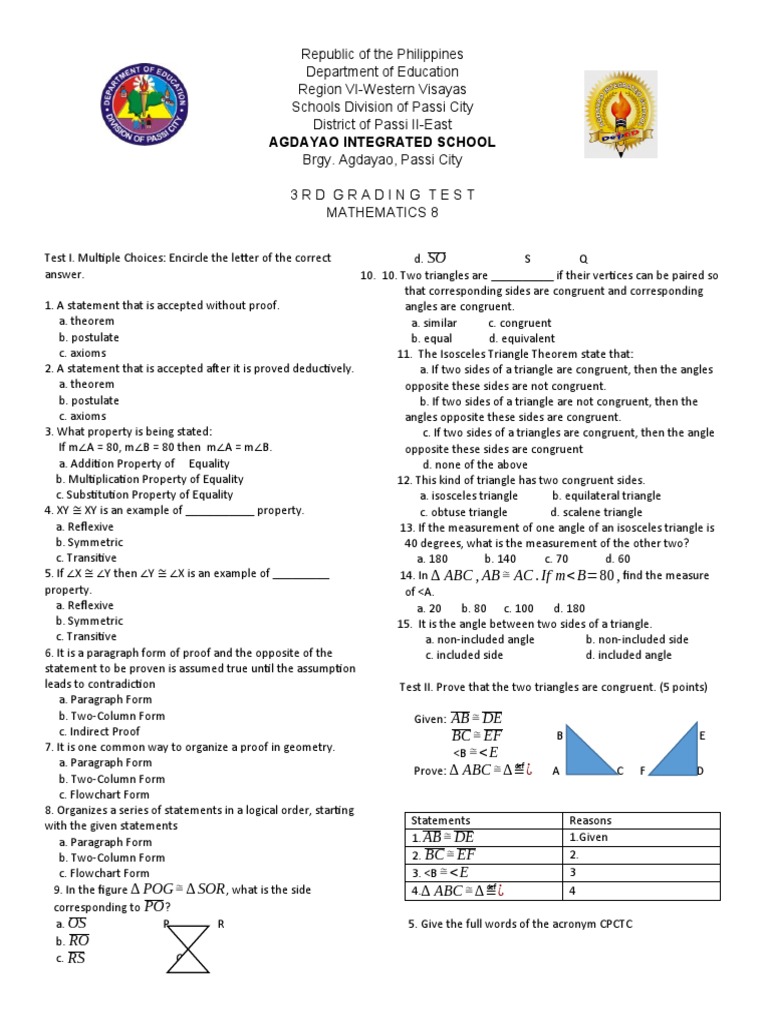3rd Grading G8-Final | PDF | Triangle | Classical Geometry