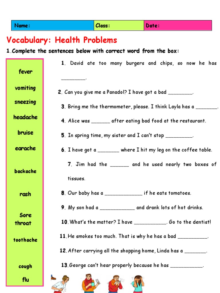 Health Problems Vocabulary Exercises | PDF | Wellness